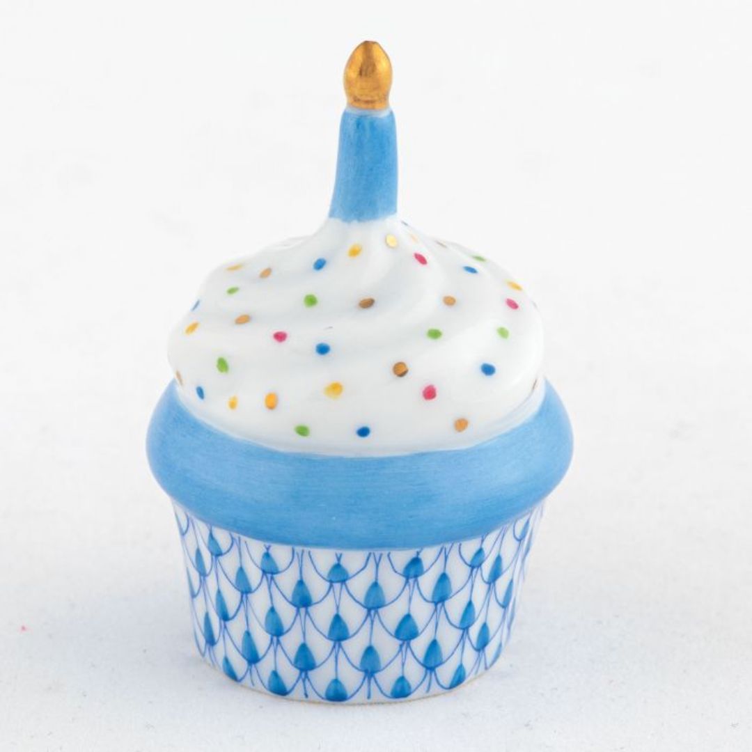 Blue Cupcake With Candle – Cole and Co.