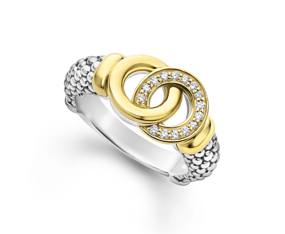 SS/18K Interlocking Diamond Ring – Cole and Co.