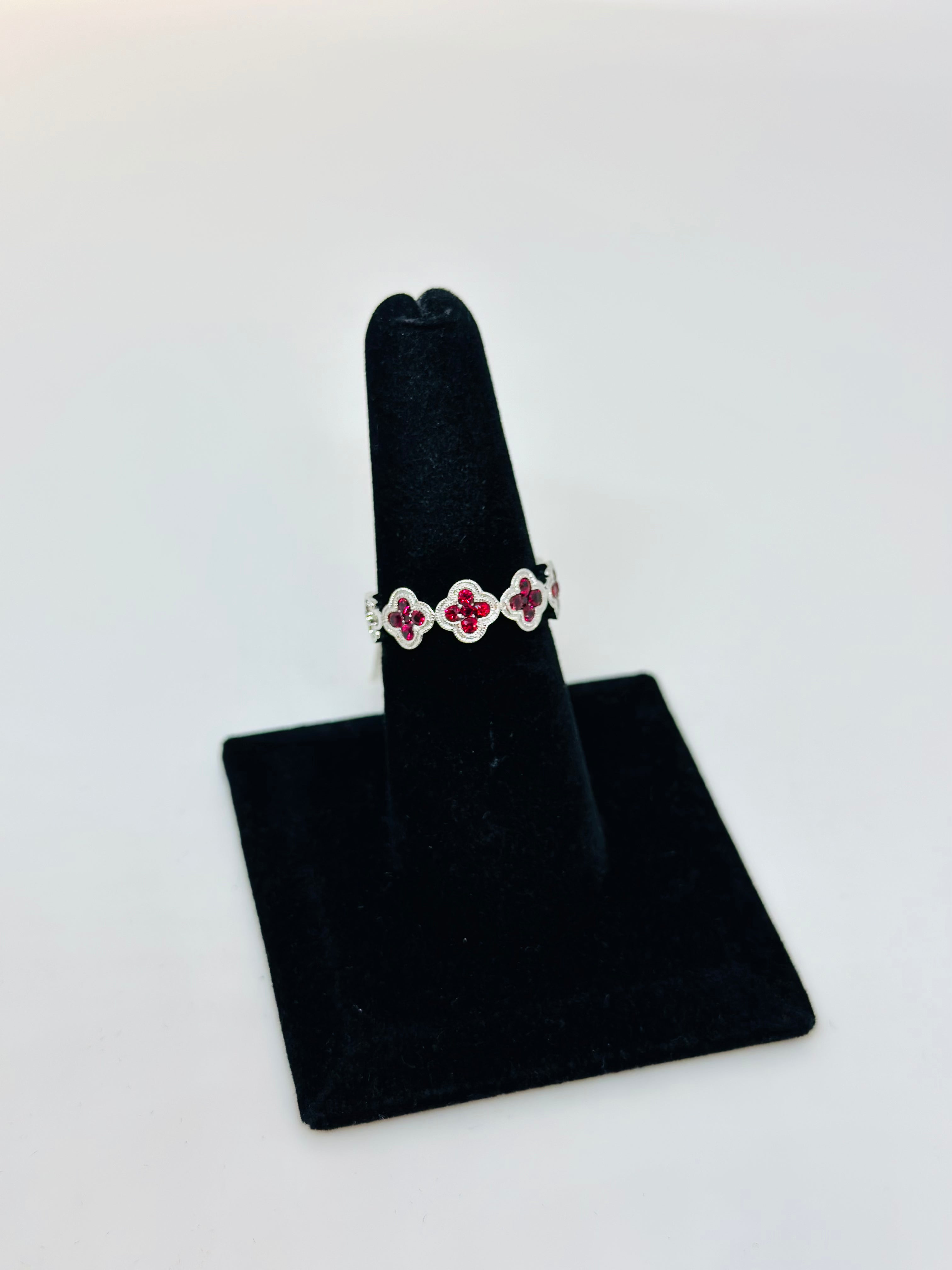 18K WG Ruby Clover Station Ring, 0.80cts – Cole and Co.
