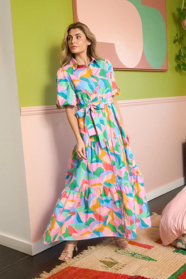 Multicolor Print Belted Maxi Dress – Cole and Co.