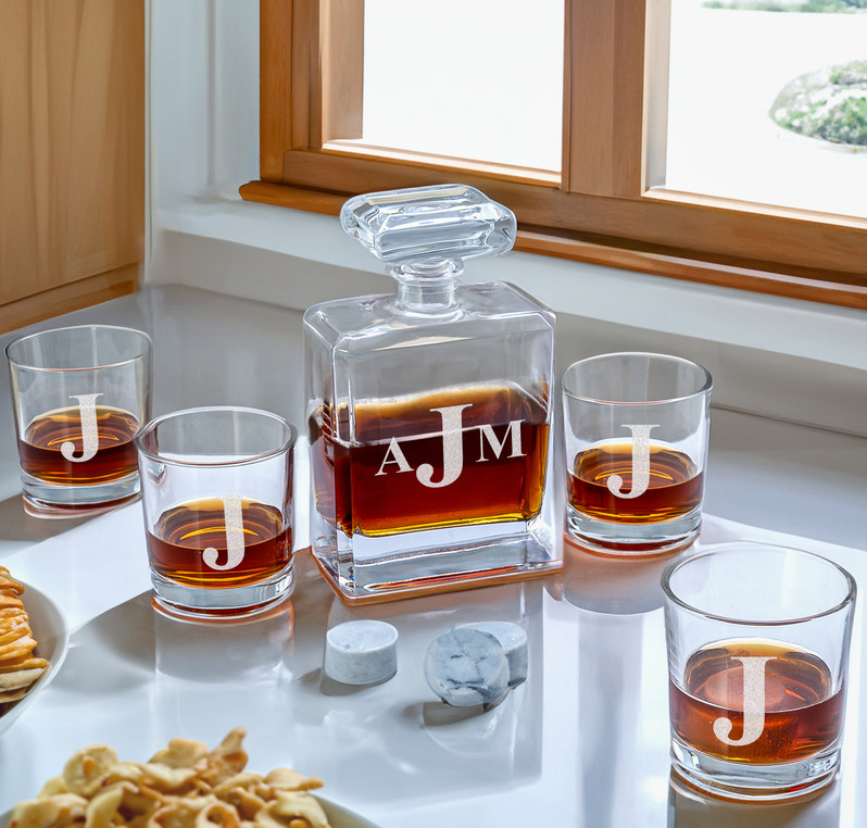 Chateau Lead-Free Crystal Decanter Set, 9 Piece Etched – Cole and Co.